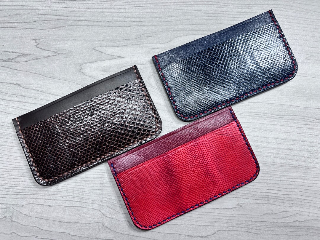 Real Water Snake Skin Combined With Cow Leather Cardholder, Handmade - Etsy