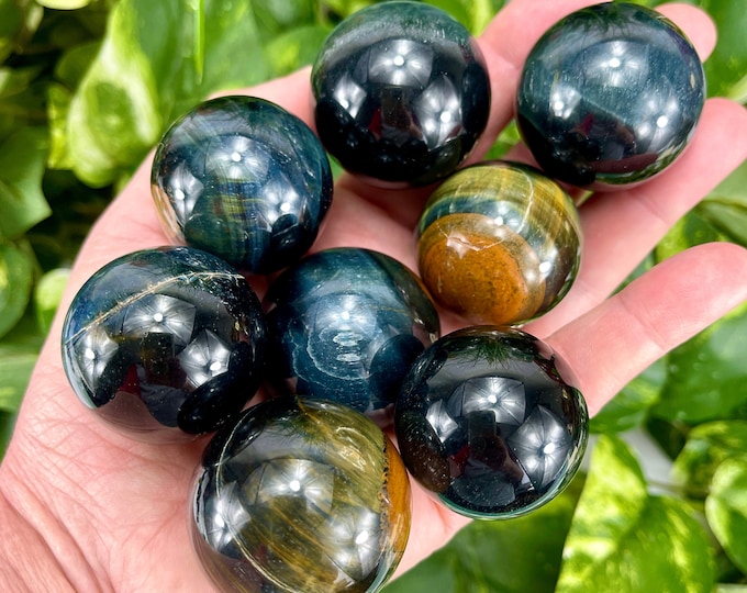 Blue Tigers Eye Spheres - Stand Included, Hawk Eye Stone, Crystal ...