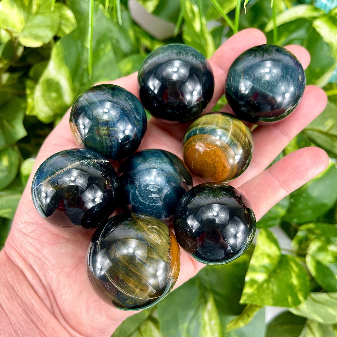 Blue Tigers Eye Spheres - Stand Included, Hawk Eye Stone, Crystal ...
