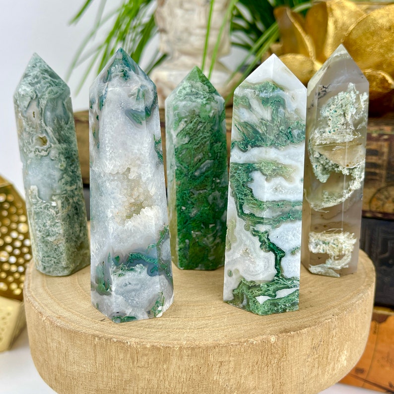 Moss Agate Crystal Towers Moss Agate Crystal Points Moss - Etsy