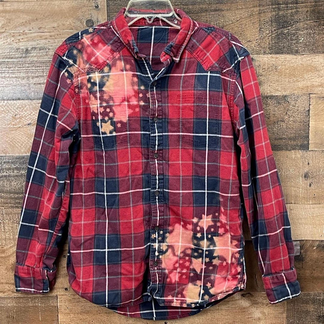 Bleached Stars Flannel Shirt / Distressed / Oversized / Shacket / Boho ...