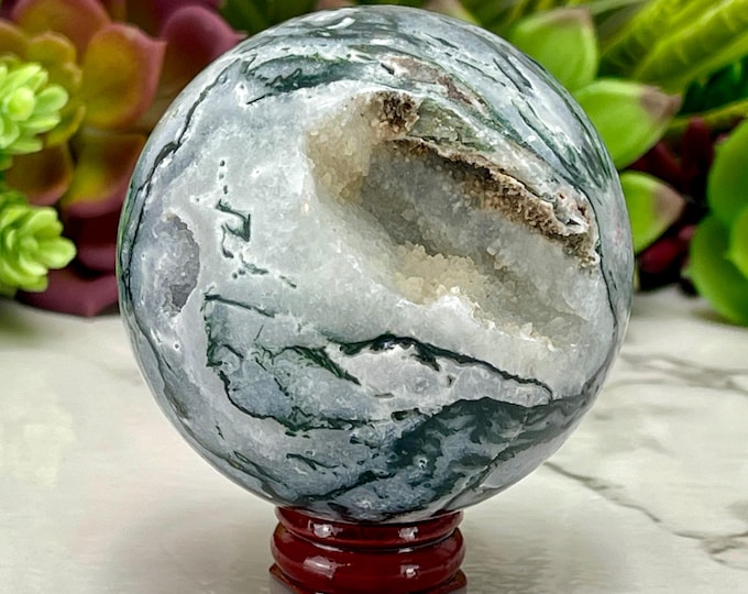 Moss Agate Sphere Stand Included Crystal Sphere, Crystal Ball, Crystal ...