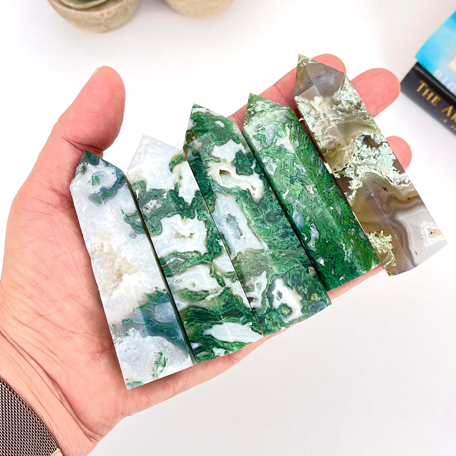 Moss Agate Crystal Towers Moss Agate Crystal Points Moss - Etsy