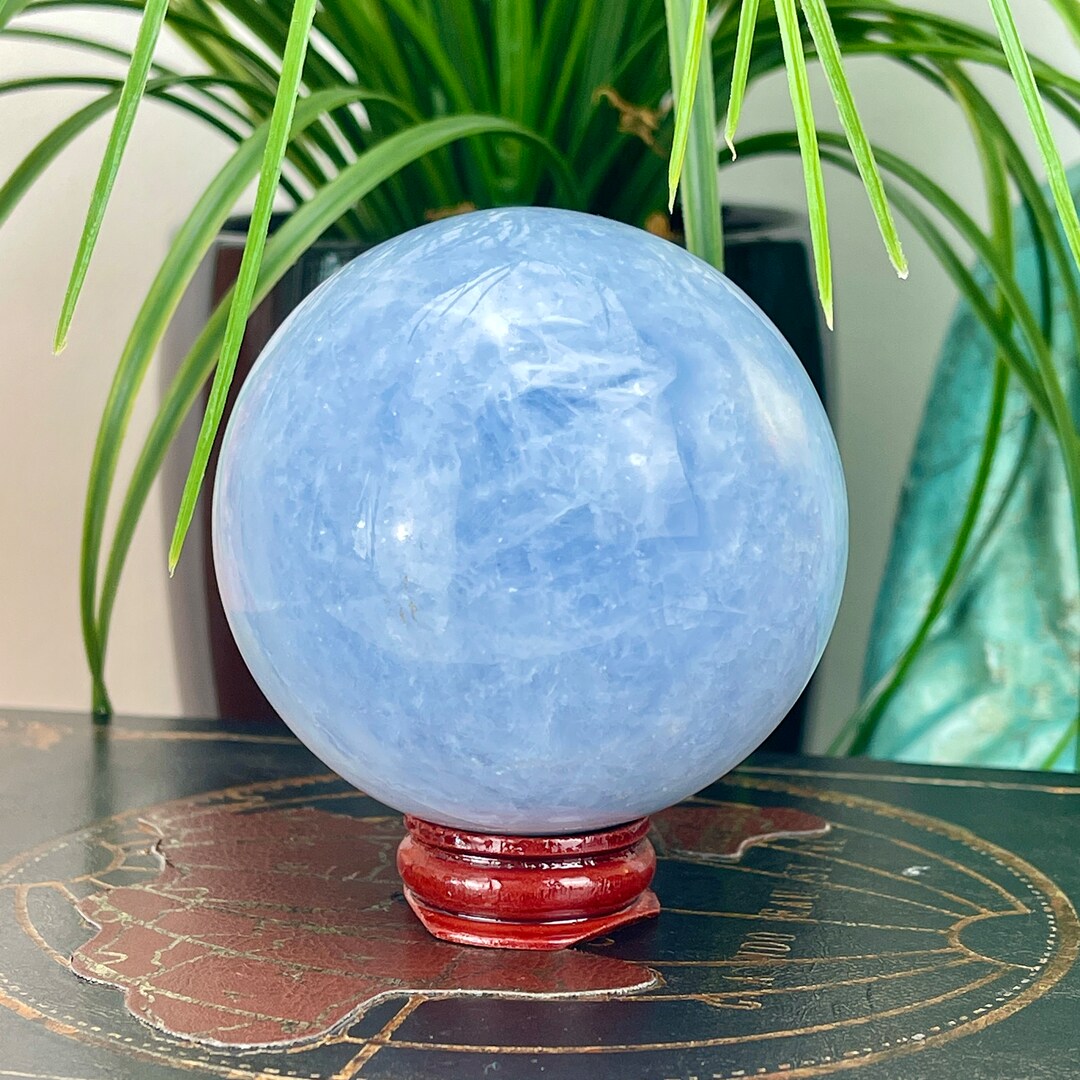 Large Blue Calcite Crystal Sphere, Stand Included, Blue Calcite Sphere ...