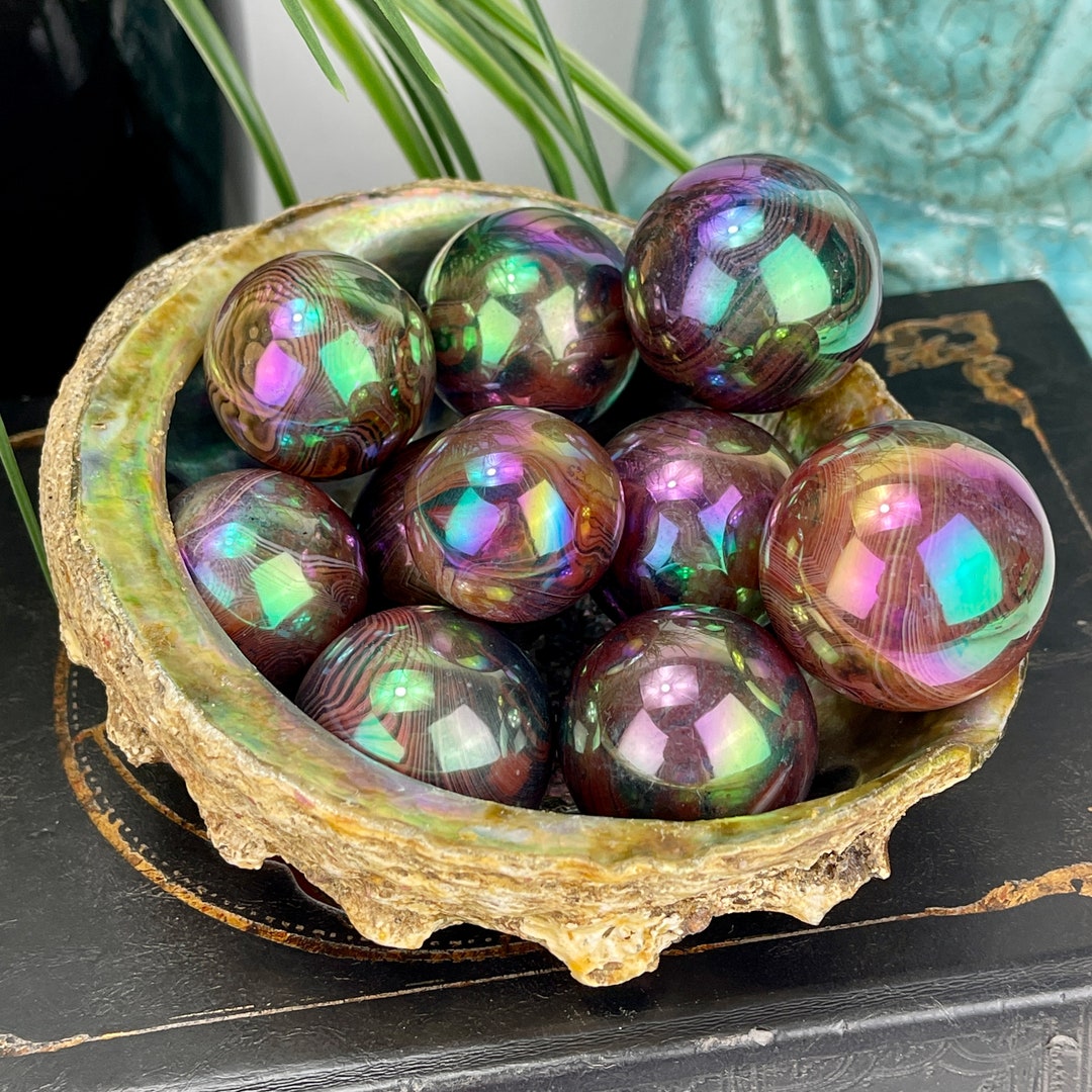 Rainbow Aura Red Sardonyx Spheres - Stand Include, Crystal Sphere ...