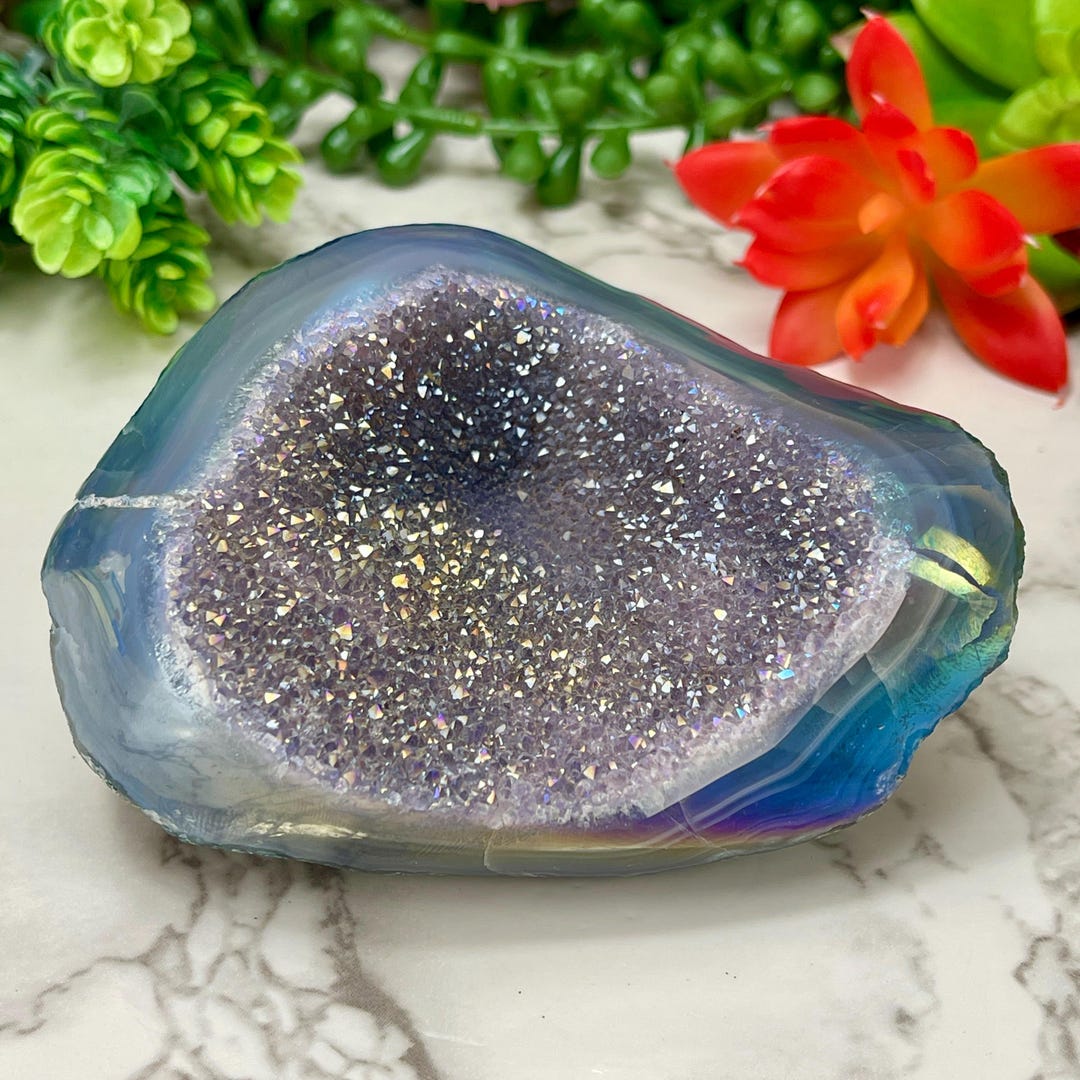 Angel Aura Geode Half, Angel Aura Quartz Geode, Druzy Geode, Crystal ...