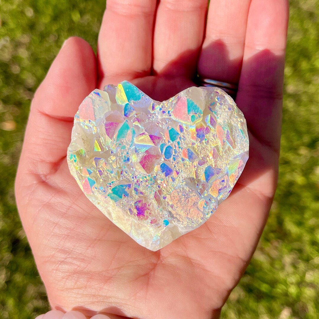 Angel Aura Quartz Heart Cluster, Crystal Heart Cluster, Aura Quartz ...
