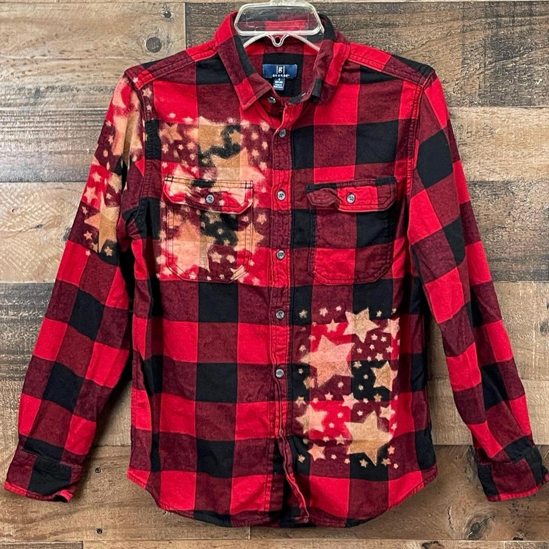 Bleached Stars Flannel Shirt / Distressed / Oversized / Shacket / Boho ...