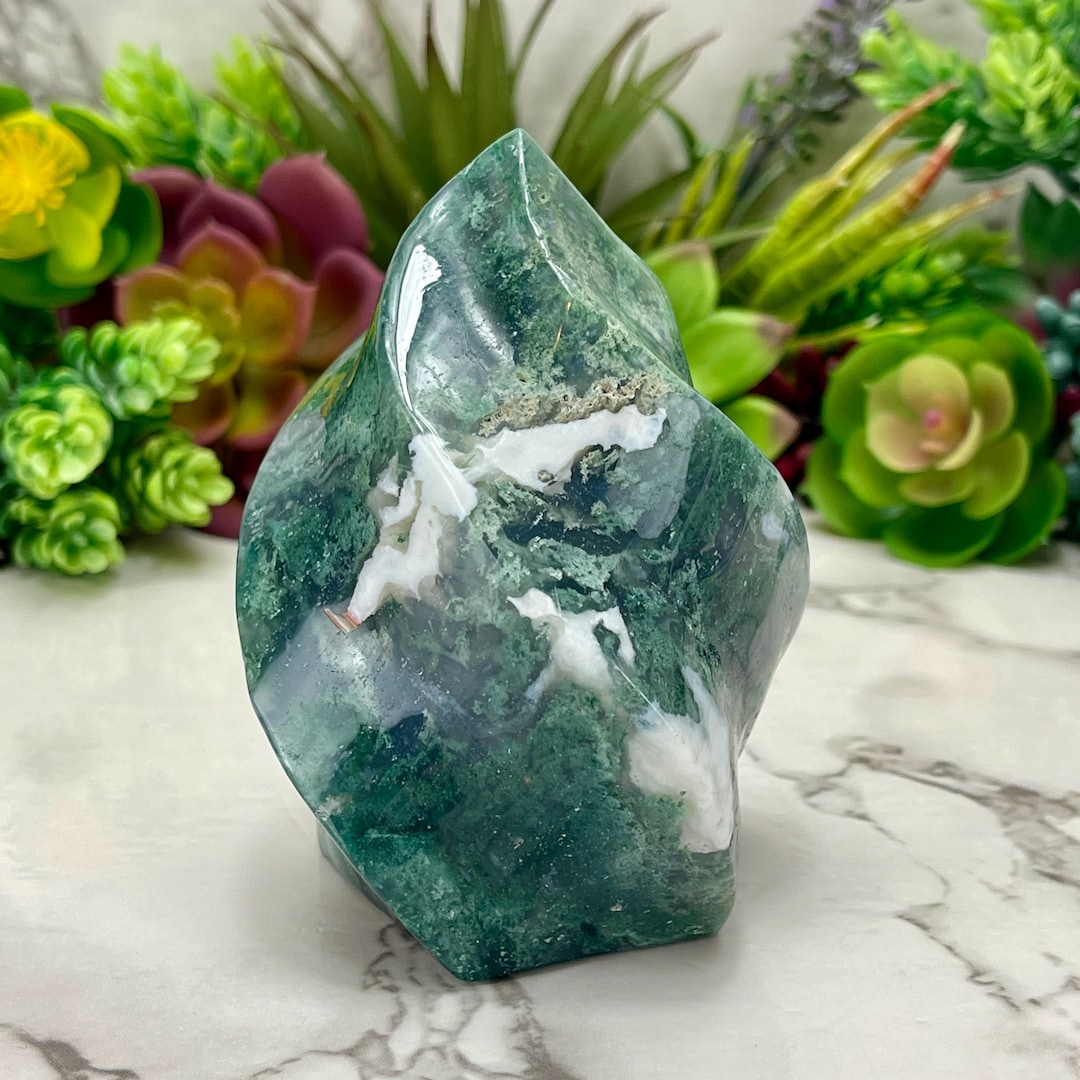 Large Moss Agate Flame, Moss Agate Tower, Tree Agate, Moss Agate ...