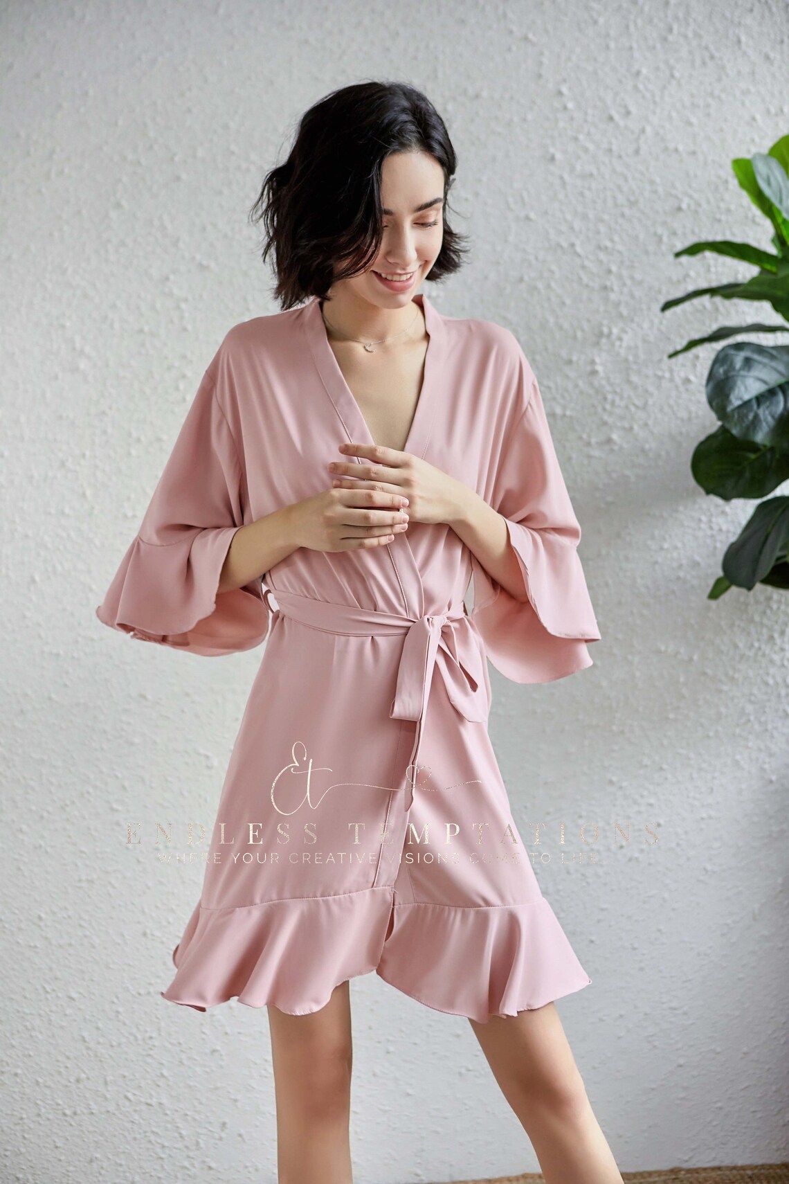 Dusty Rose Ruffle Lace Robe Bridesmaid Ts Chiffon Robes Etsy