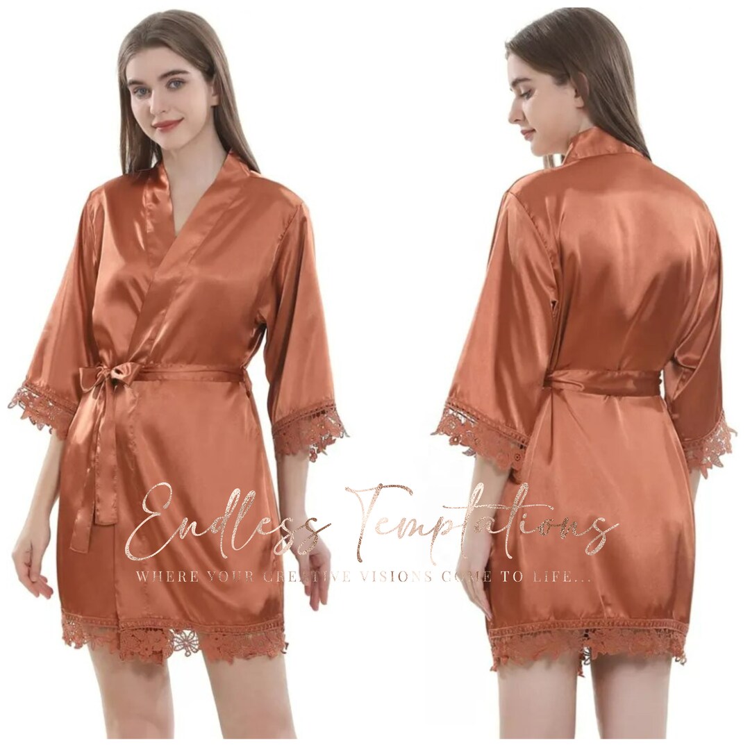 Satin Rose Lace Trimmed Robe / Bride / Bridesmaids/ Gift / Bridal ...
