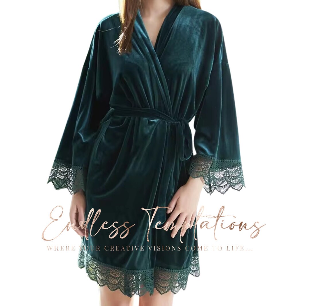 Velvet Lace Trimmed Robe / Bride / Bridesmaids/ Gift / Bridal / Bridal ...
