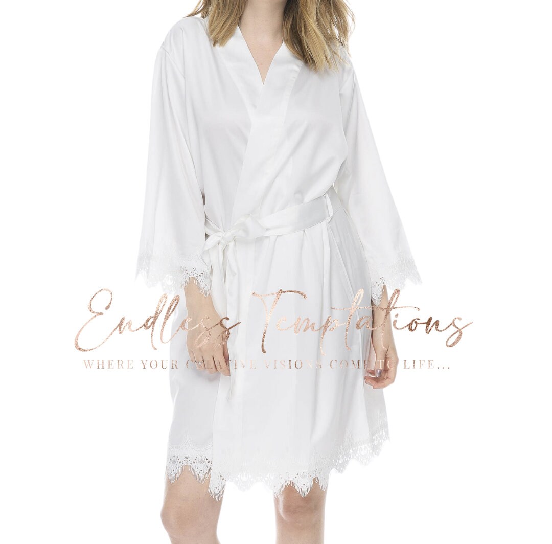 Satin Scalloped Lace Trimmed Robe / Bride / Bridesmaids/ Gift / Bridal ...