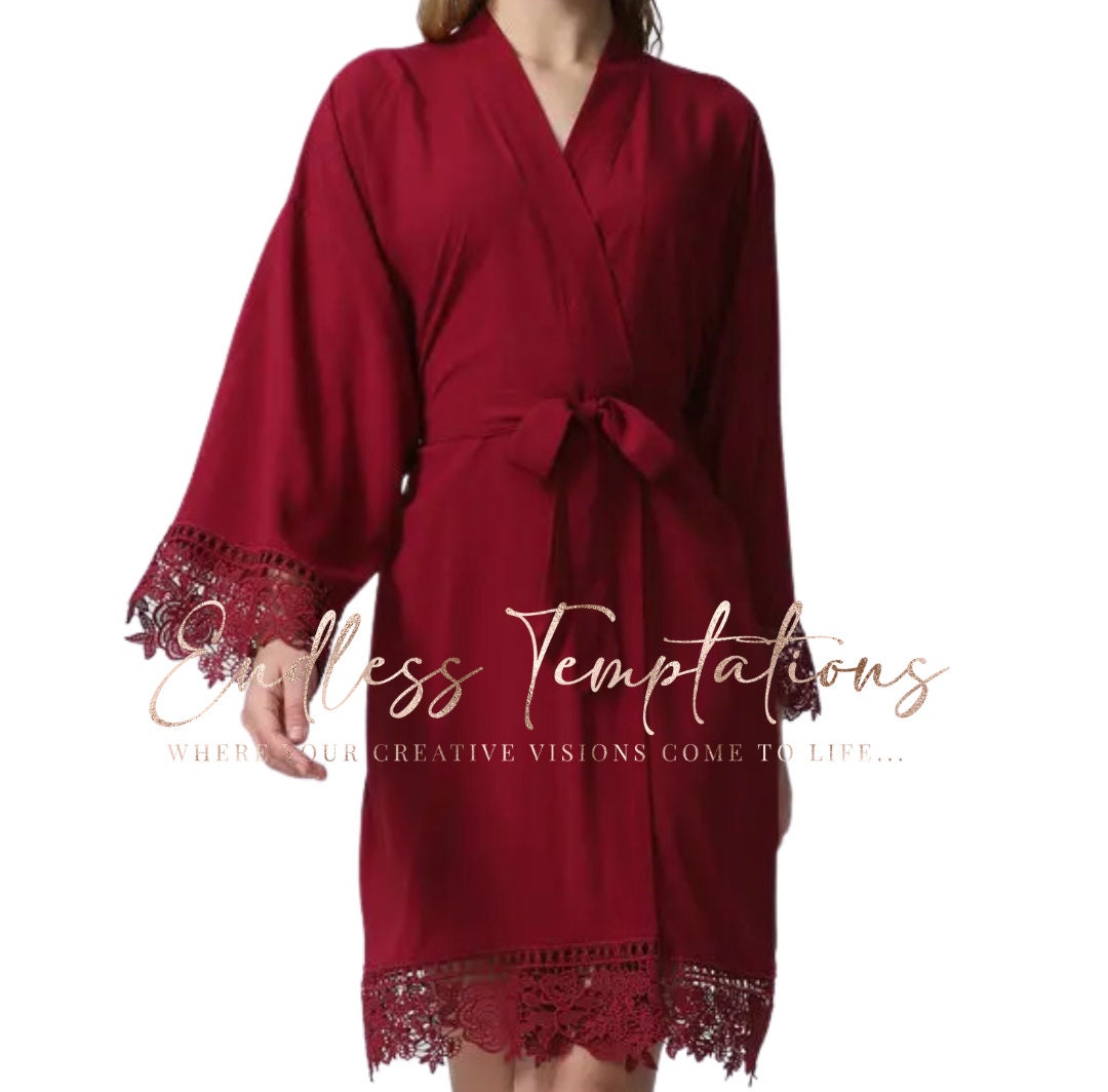 Cotton Rose Lace Trimmed Robe / Bride / Bridesmaids/ Gift / Bridal ...