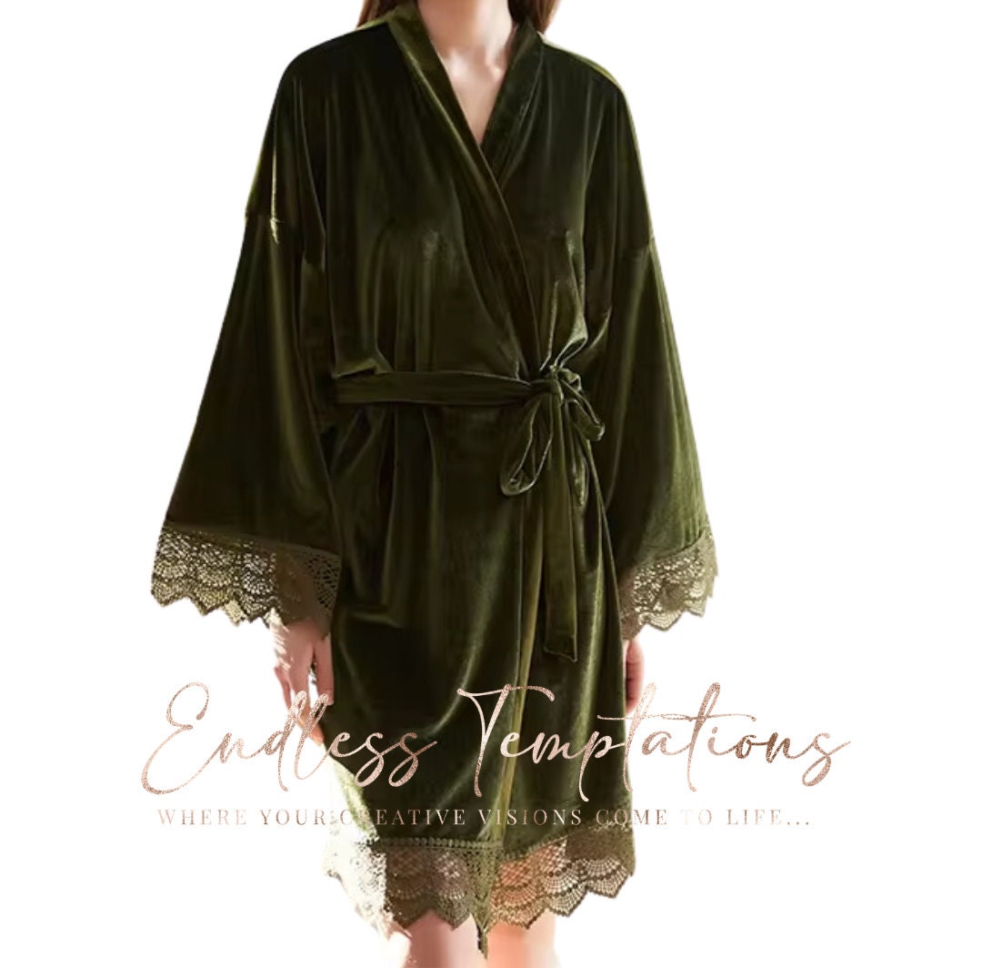 Velvet Lace Trimmed Robe / Bride / Bridesmaids/ Gift / Bridal / Bridal ...