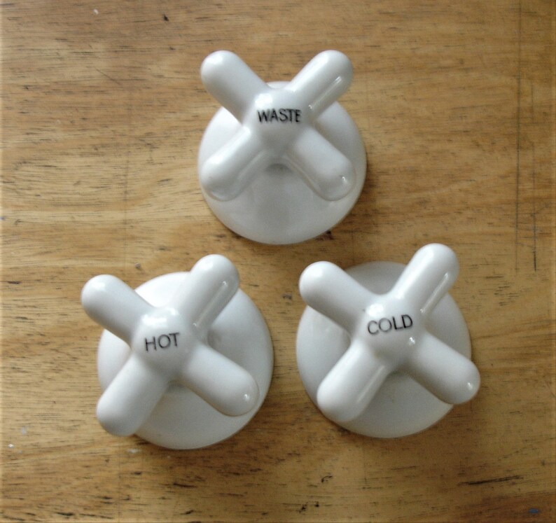 3 Porcelain Hot-cold-waste Water Faucet Knobs Escutcheons | Etsy