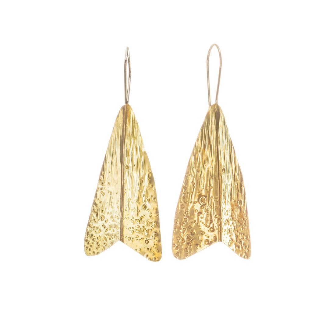 Moth Drop Gold Earrings, Textured Statement Earrings, Handmade ...
