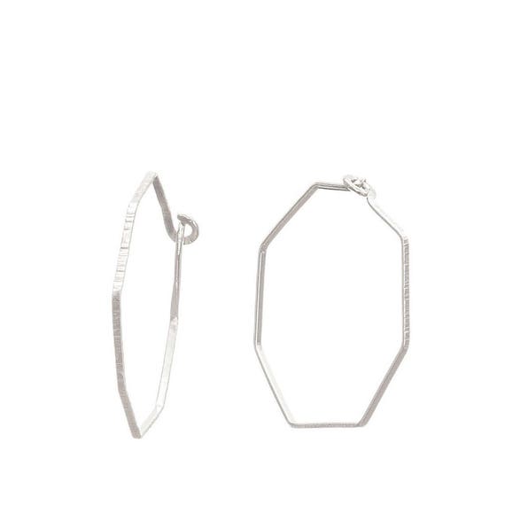 Silver Linear Hexagon Hoop Earrings Handmade Statement - Etsy