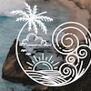 Wave and Sun Vinyl Decal | Beach and Sun Lover Decal | Surfer Decal ...