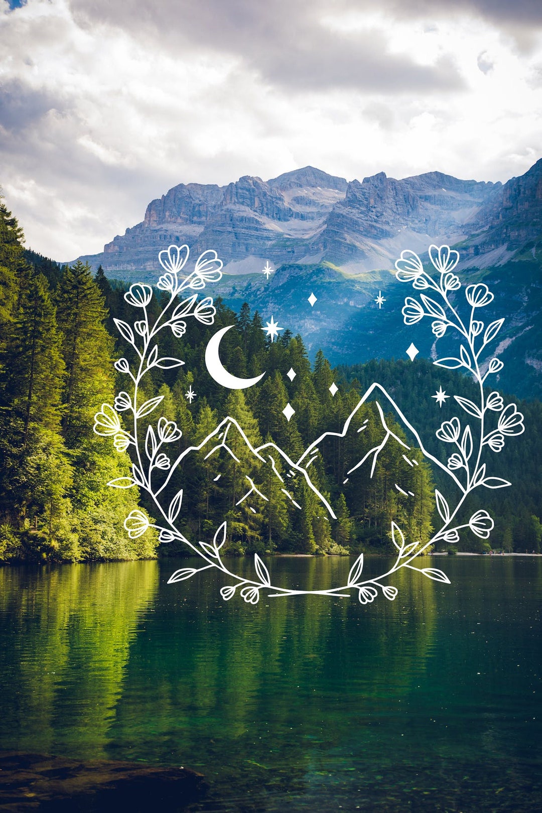 Starry Night Mountain Vinyl Decal: Hand Drawn Moon Car/window Sticker ...