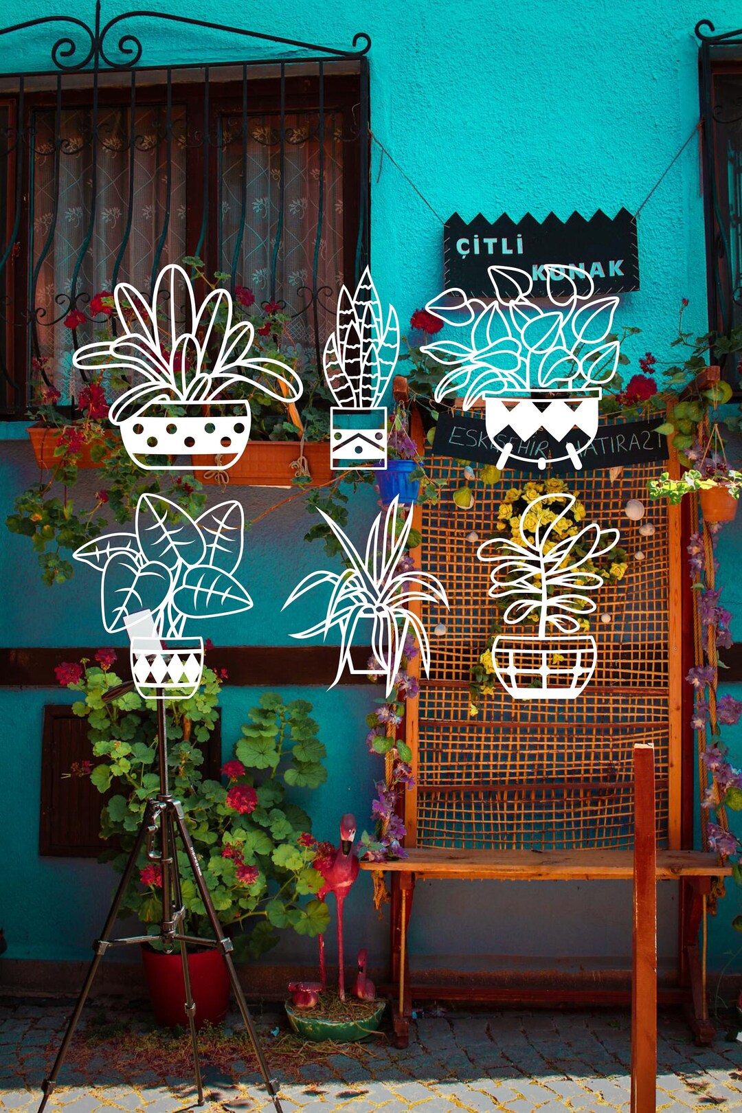 Set of Six (6) Houseplants Vinyl Decals | House Plants Decals | Garden ...