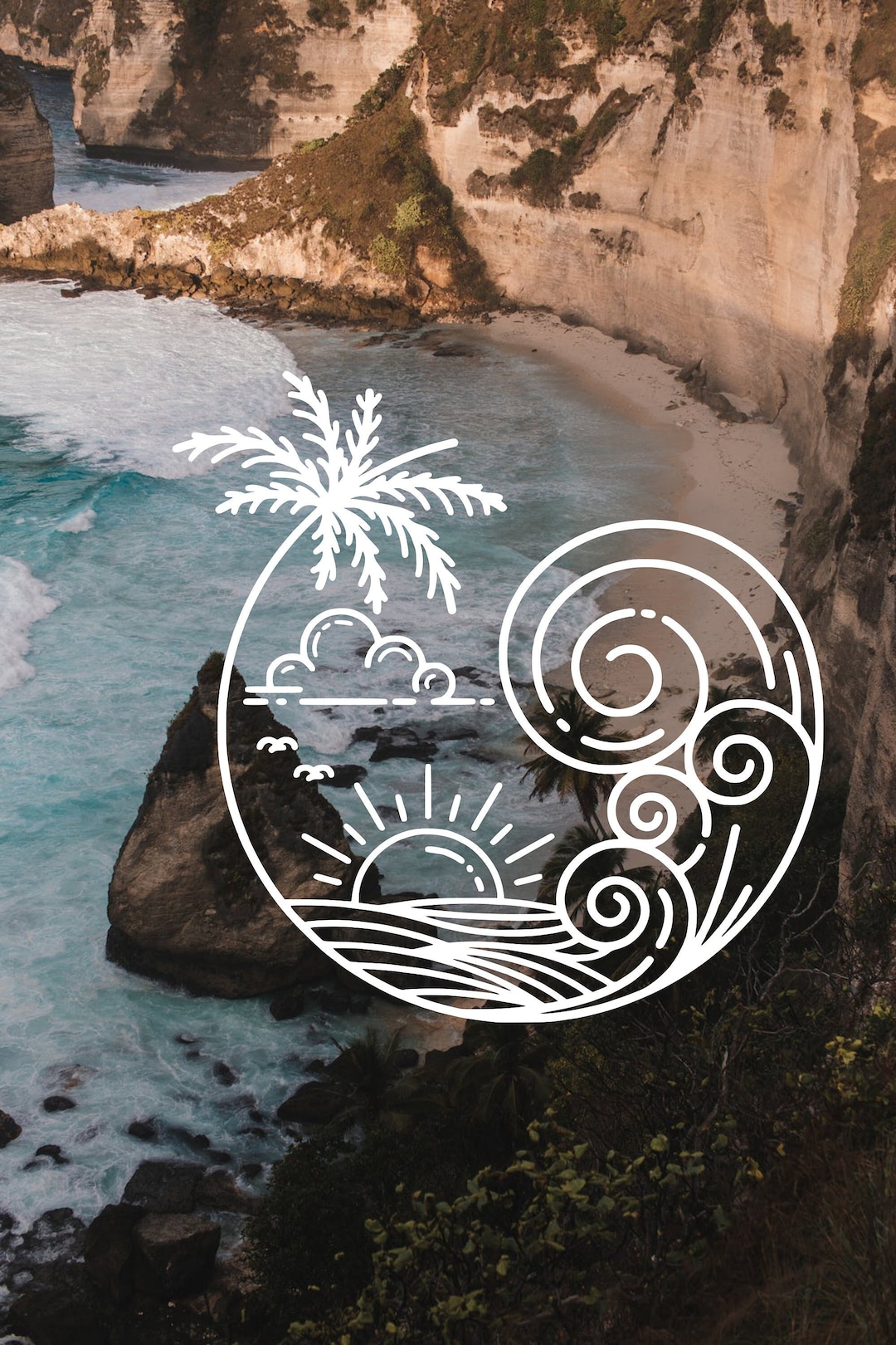 Line Art Surf Vinyl Decal: Sun, Waves, Palm Tree - Etsy