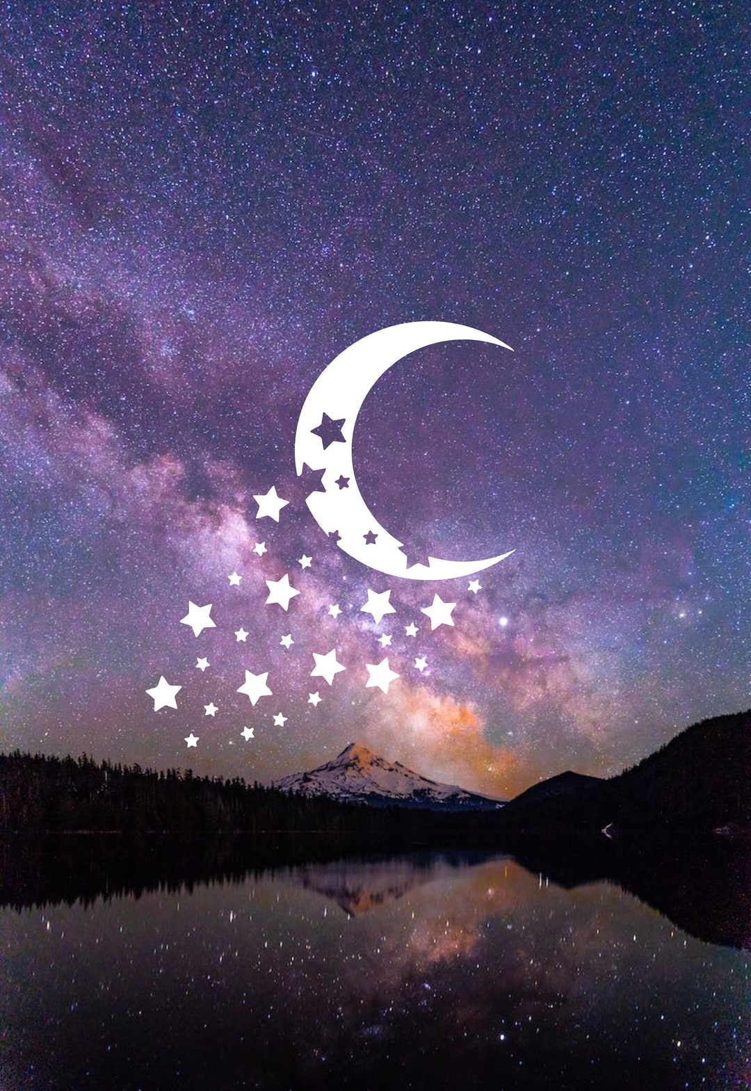 Moon and Star Shower Falling Stars Vinyl Decal | Falling Stars Decal ...