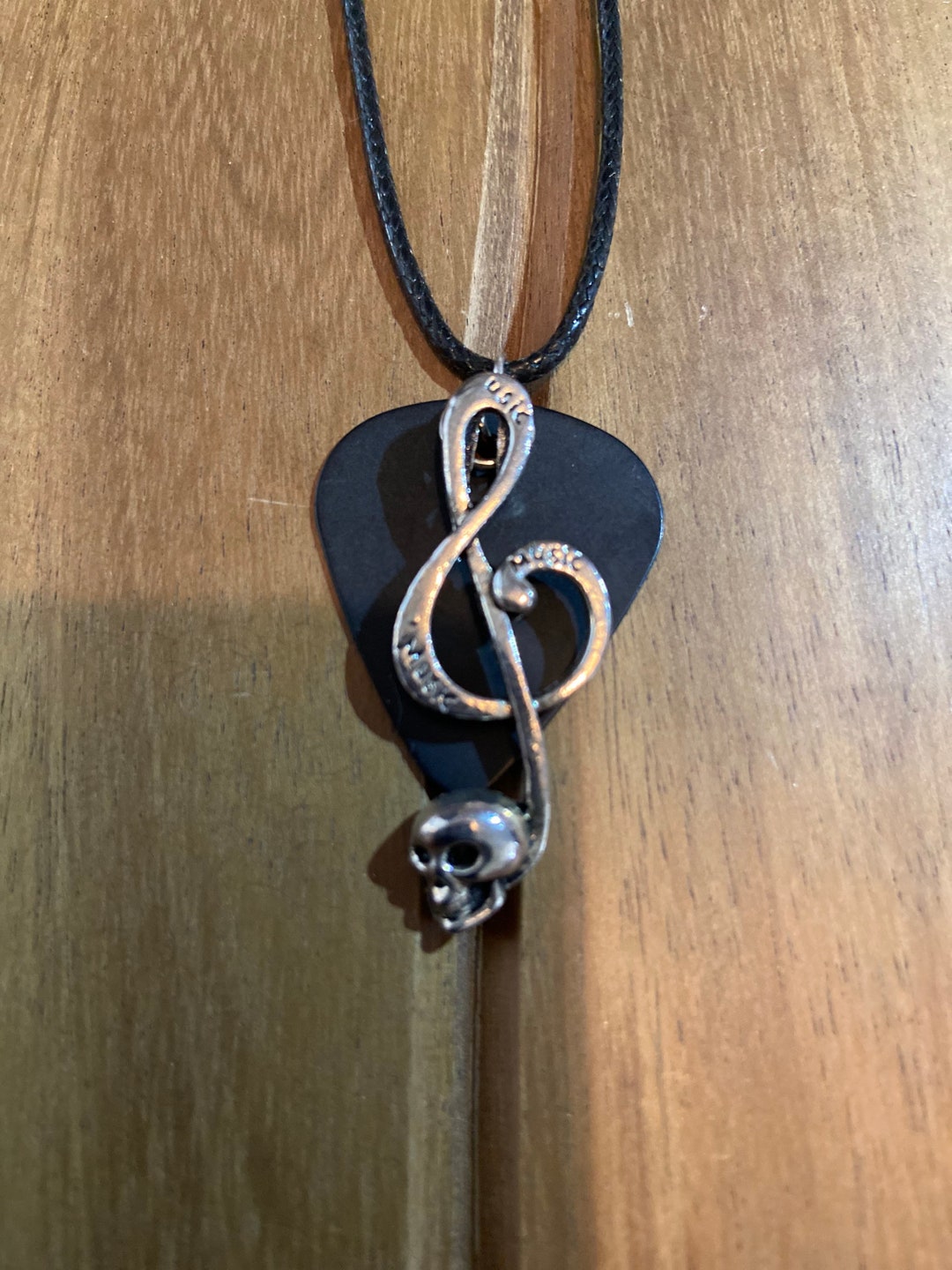 Skull Music Note & Black Guitar Pick Charm Necklace . - Etsy
