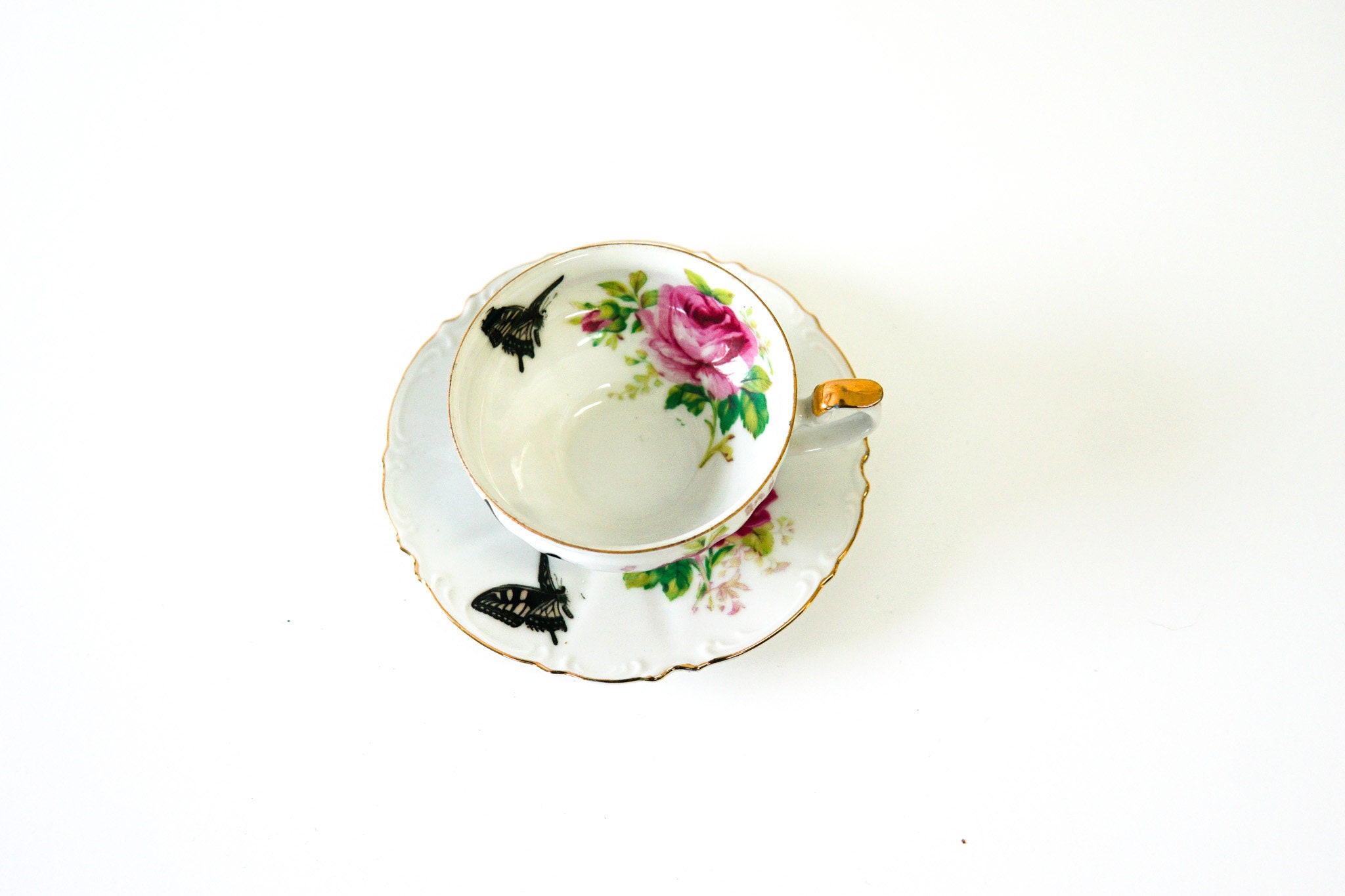 Antique Whimsical Tea Cup With Flowers and Butterflies SAJI Japan - Etsy