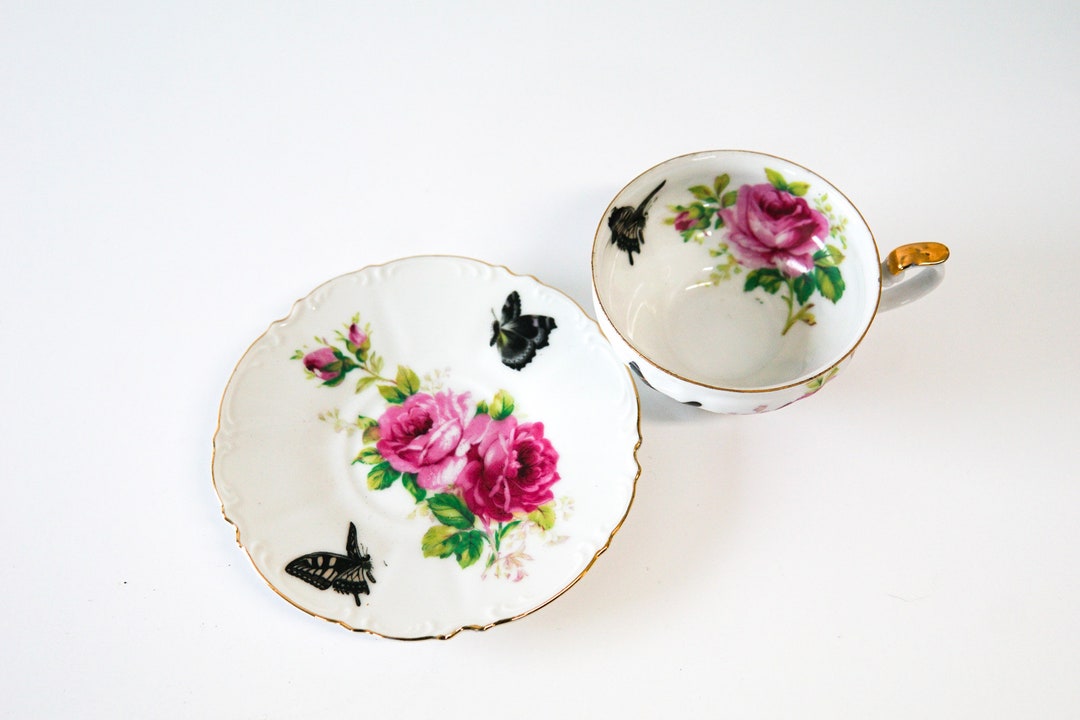 Antique Whimsical Tea Cup With Flowers and Butterflies SAJI Japan - Etsy