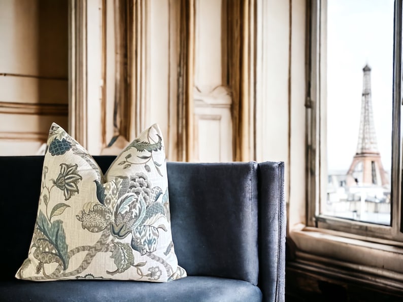 Blue Jacobean Floral Throw Pillow Cover: P. Kaufmann Designer Fabric - Etsy