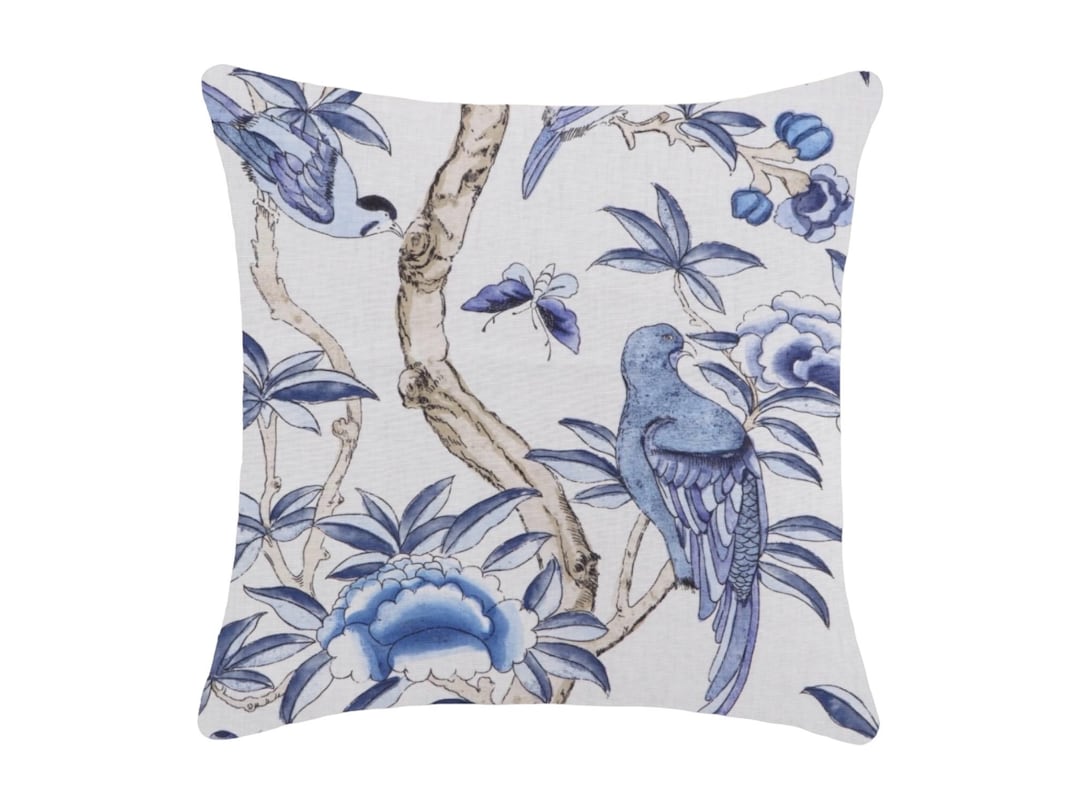 Thibaut Giselle Linen Blend Throw Pillow Cover: Blue Bird Floral - Etsy