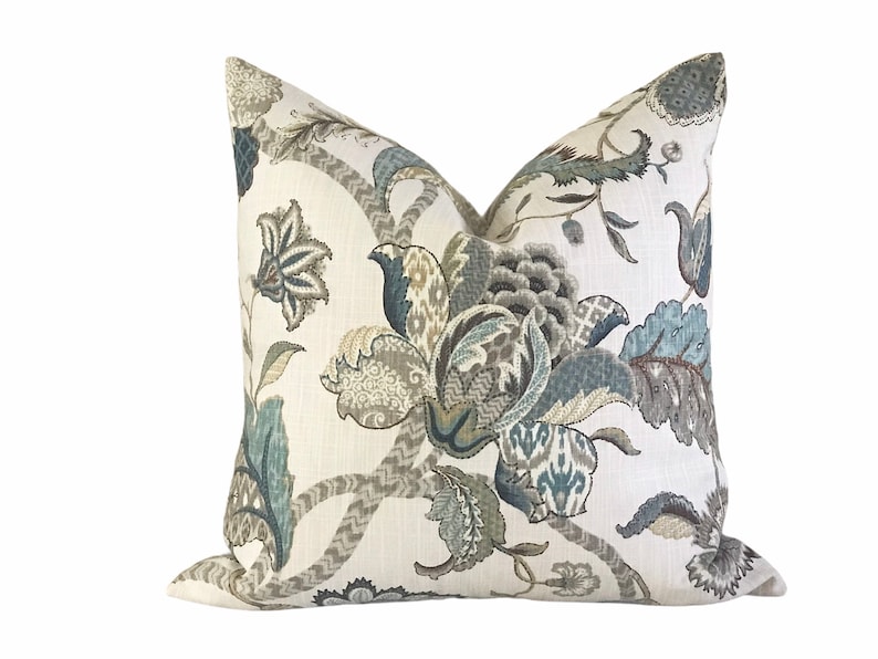 Blue Jacobean Floral Throw Pillow Covers: P Kaufmann Finders Keepers ...