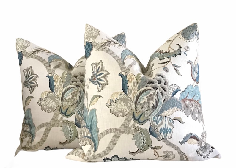 Blue Jacobean Floral Throw Pillow Covers: P Kaufmann Finders Keepers ...