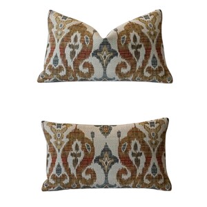 Sandoa Desert Ikat Pillow Cover: Beige Chenille, Rust & Teal - Etsy