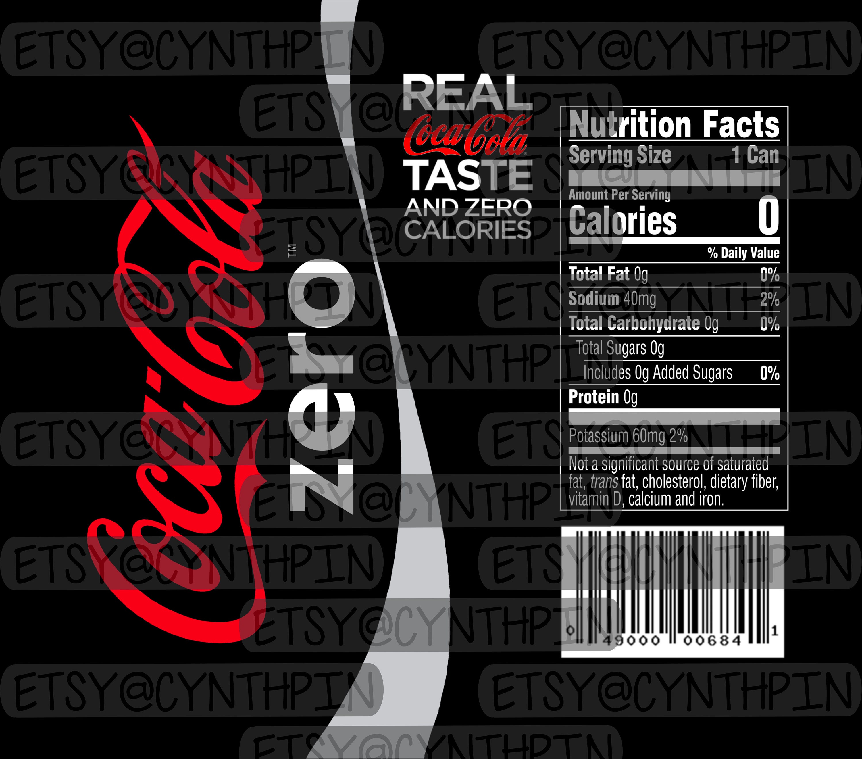 DIGITAL Coca Cola Zero PNG JPEG 20oz Skinny Tumbler | Etsy