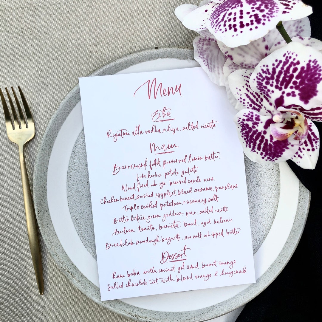 Custom Calligraphy Wedding Menu Luxury Dinner Menu for Your - Etsy