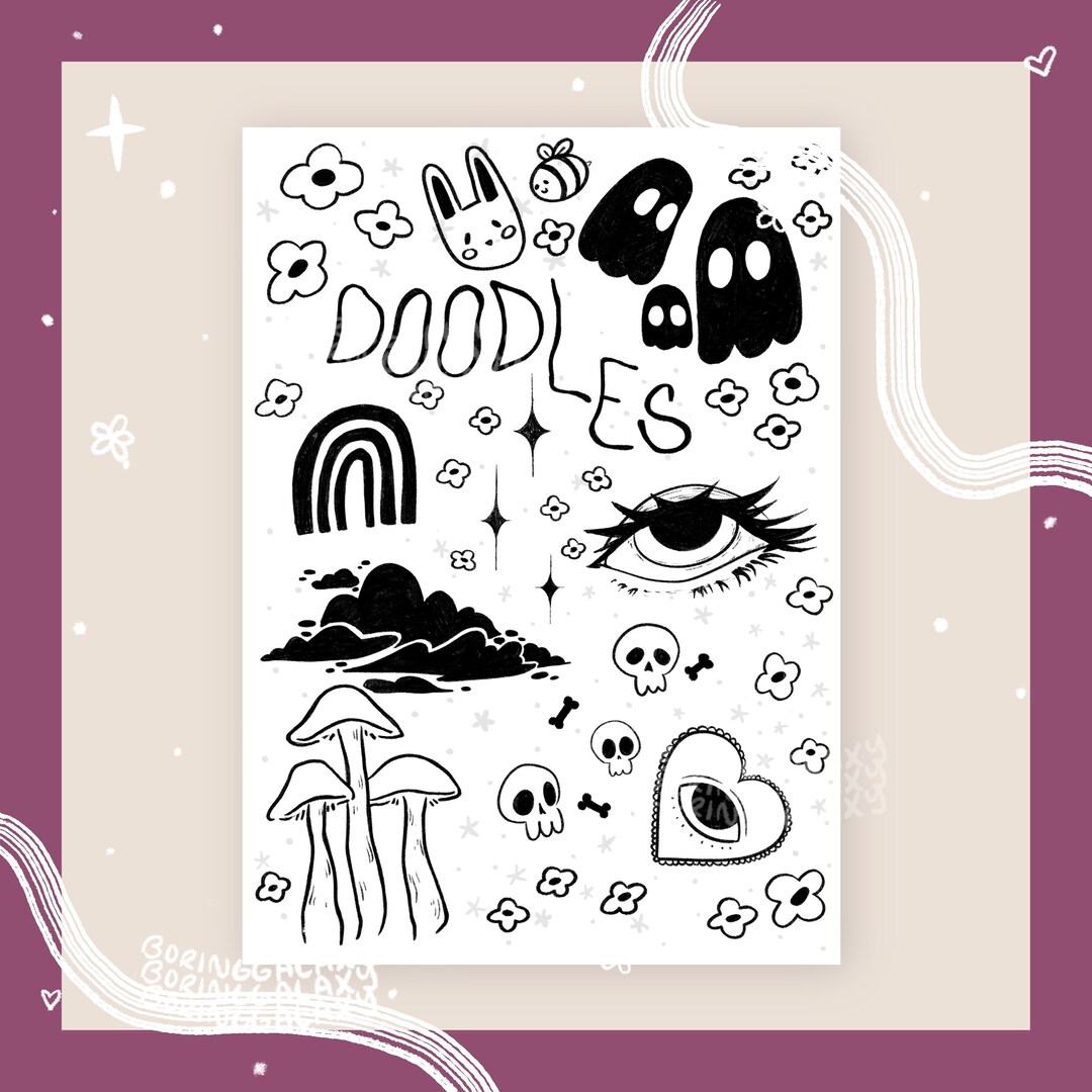 Black and White Doodle Print - Etsy