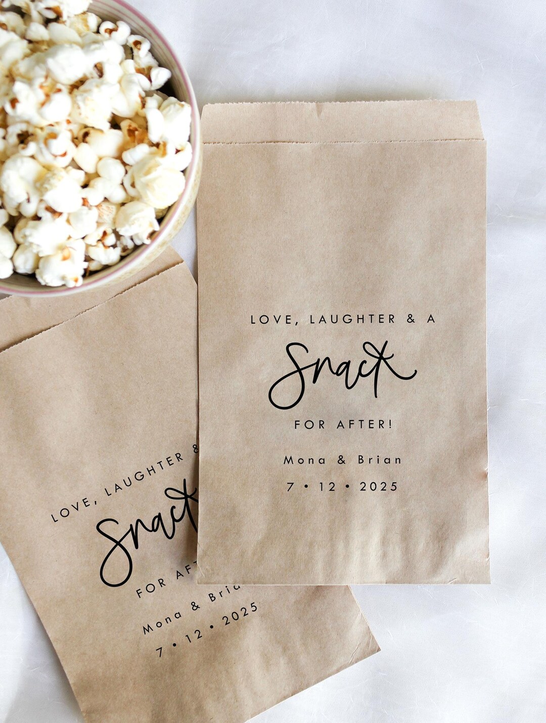 Love, Laughter, and a Snack for After! Favor Bags || Popcorn Favor Bag ...