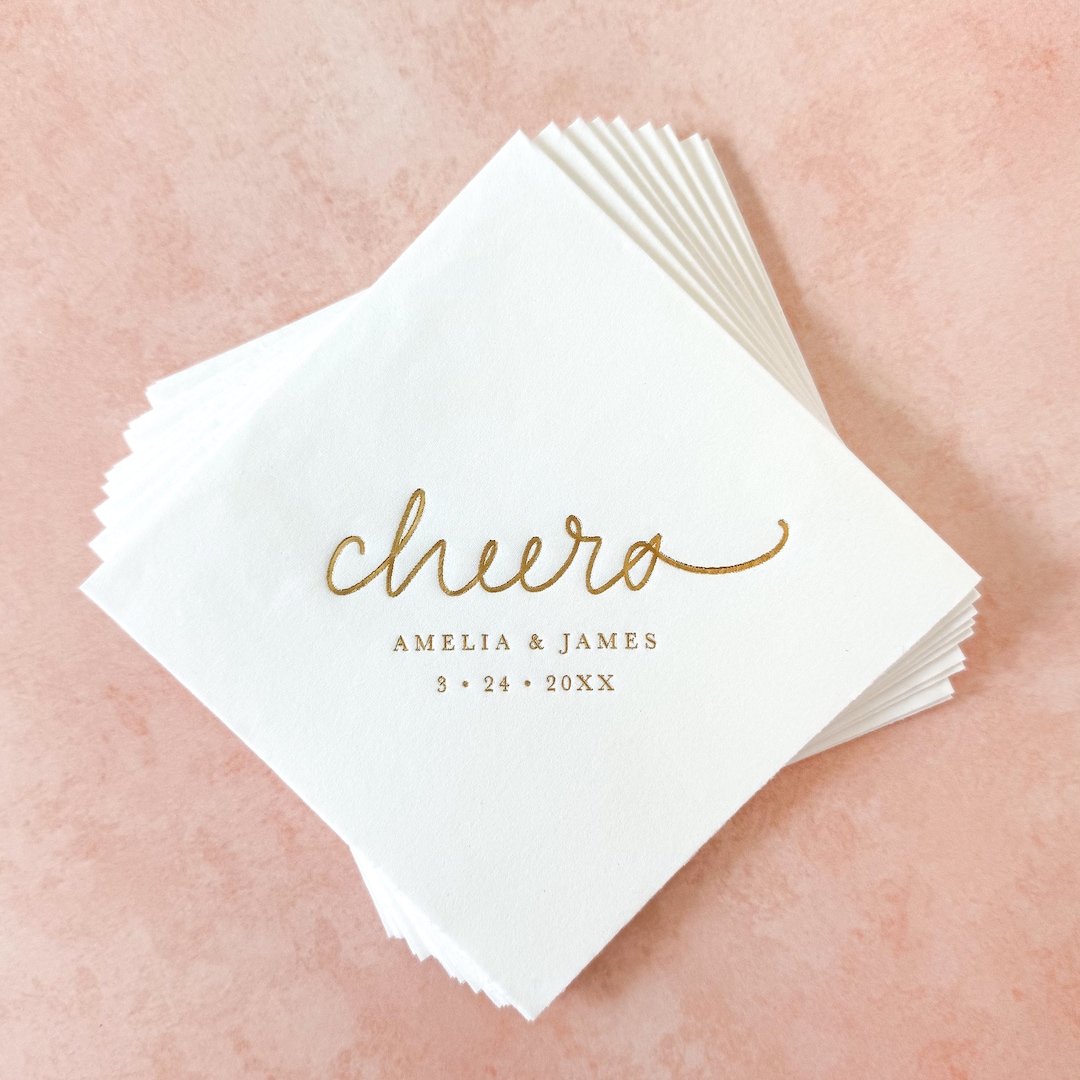Cheers Cocktail Napkins Personalized || Gold Foil Wedding Napkins ...