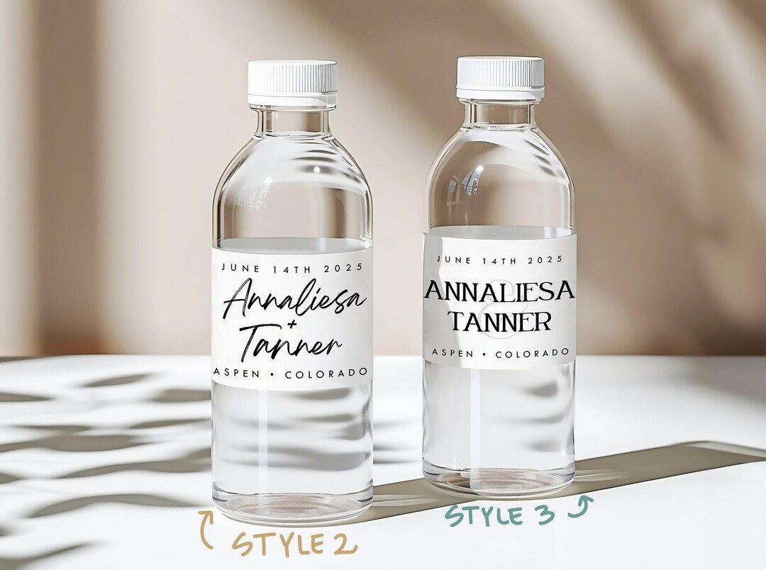 Wedding Names Water Bottle Labels || Personalized Water Bottle Labels ...