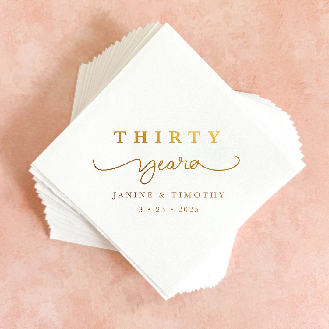Personalized Anniversary Cocktail Napkins | Gold Foil Party Decor - Etsy