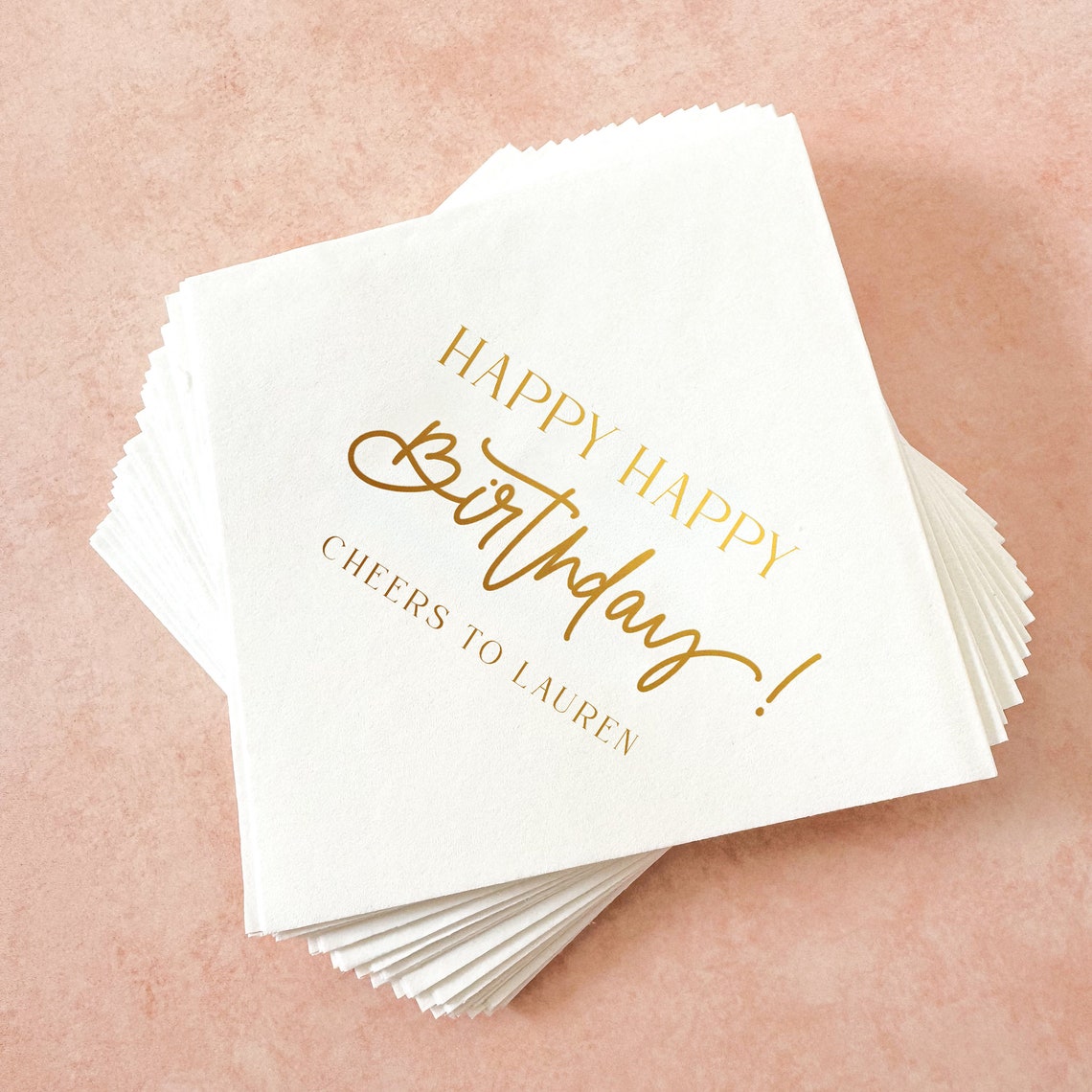 Happy Birthday Cocktail Napkins || Personalized Gold Foil Birthday ...