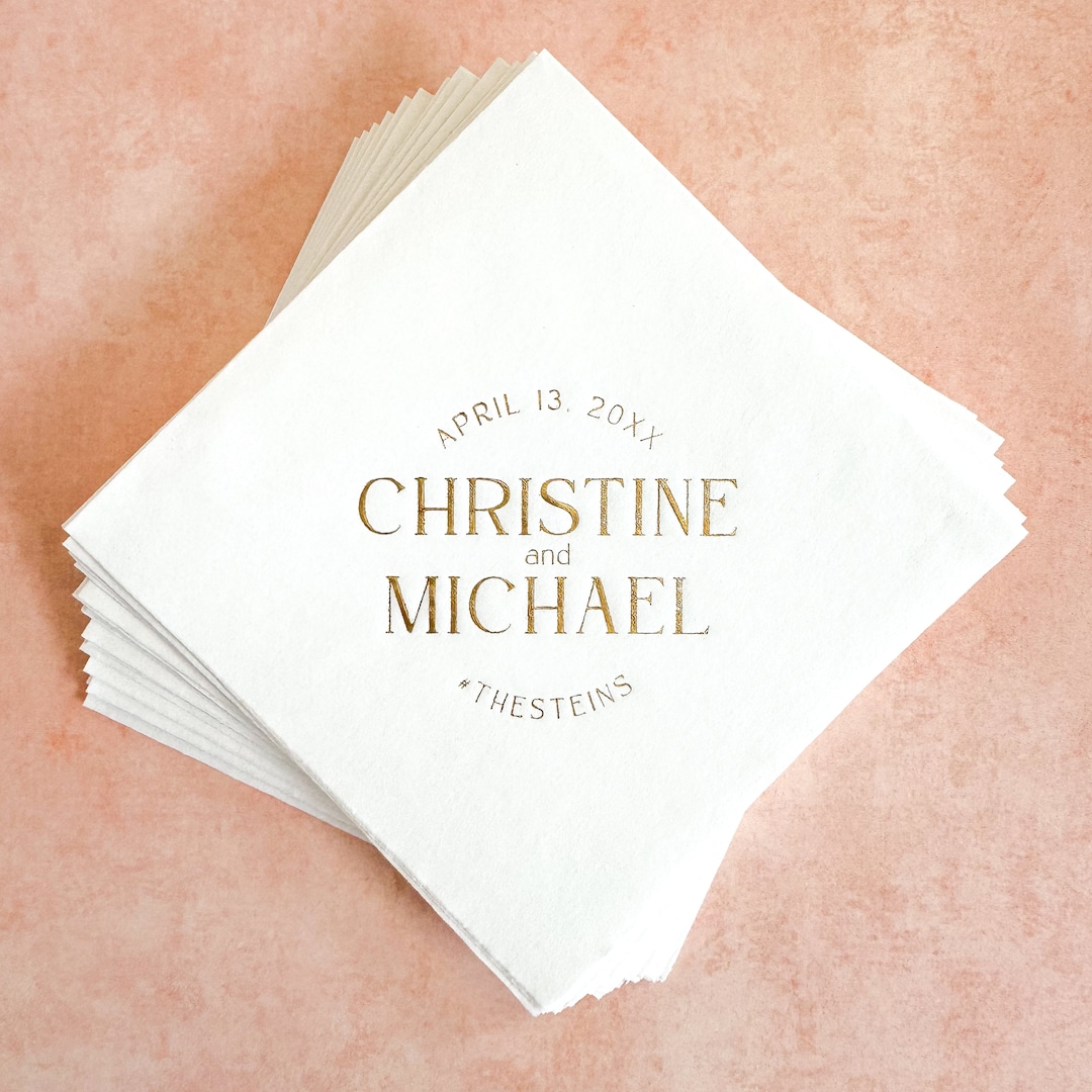 Wedding Cocktail Napkins Names Personalized || Gold Foil Wedding ...
