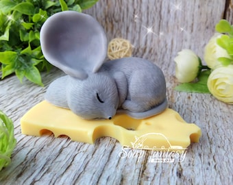 Mouse Sitting on a Piece of Cheese 3D Silicone Mold, Soap Mould, Candle ...