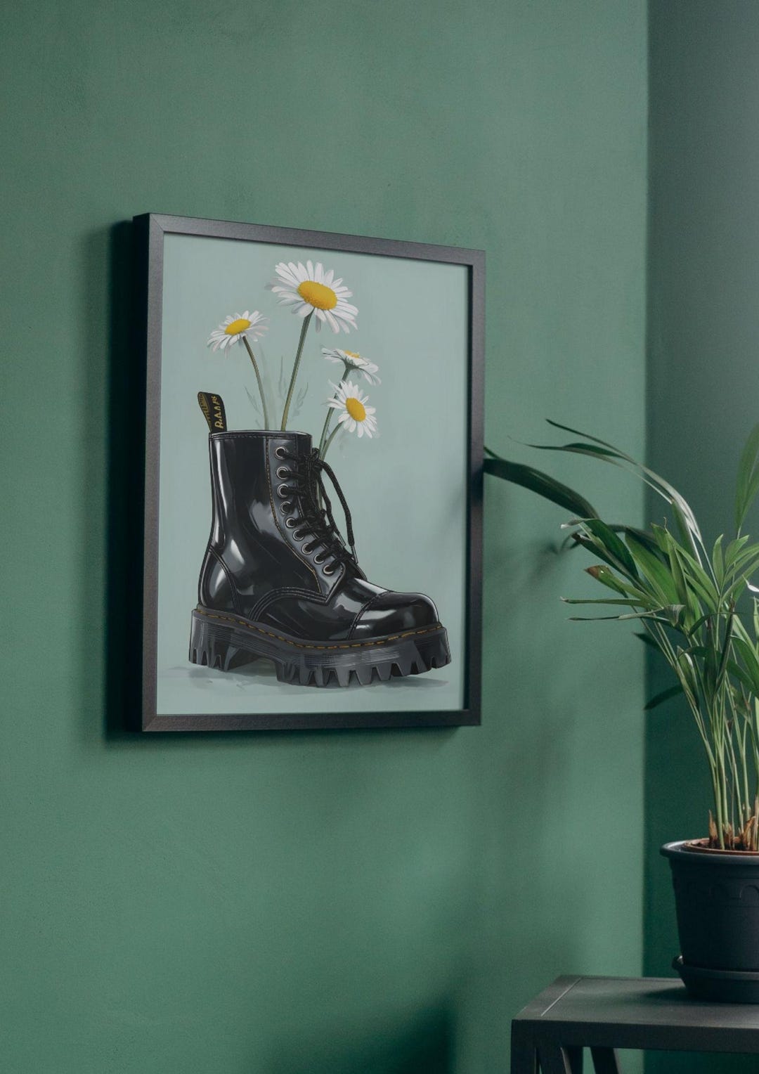 Shiny Black Patent Dr Martens Boot With Daisies – Digital Download - Etsy
