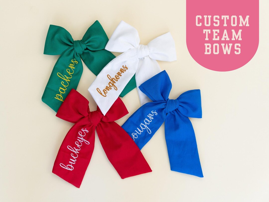 Team Embroidered Long Tail Bows - CUSTOM, Sports Team Fan Bows ...