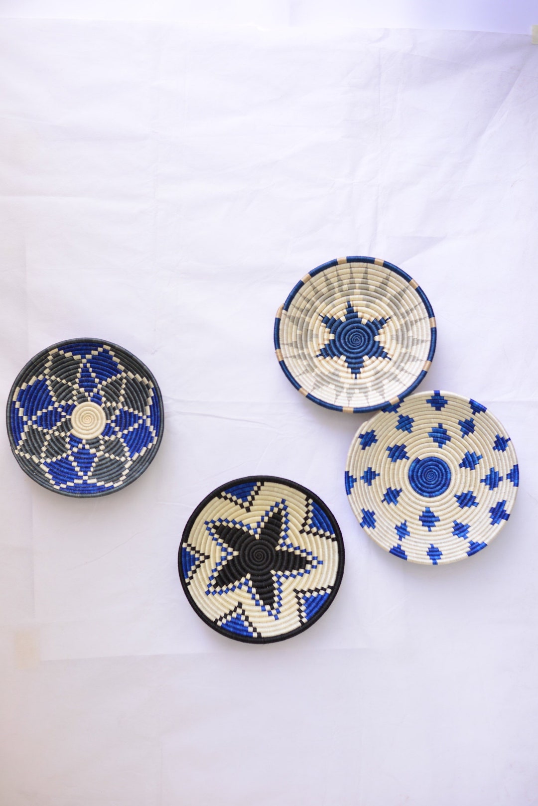 Handmade Rwandan Basket Wall Decor Set of 4 - African Woven Baskets for ...