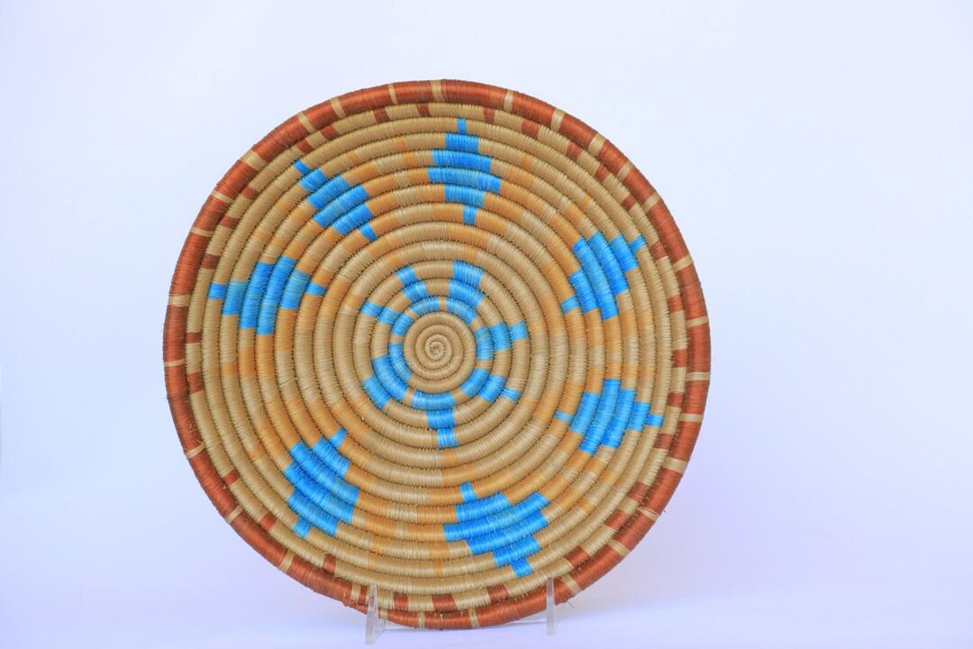 African Wall Basket, Rwanda Baskets, African Woven Basket, Tamalu. Blue ...