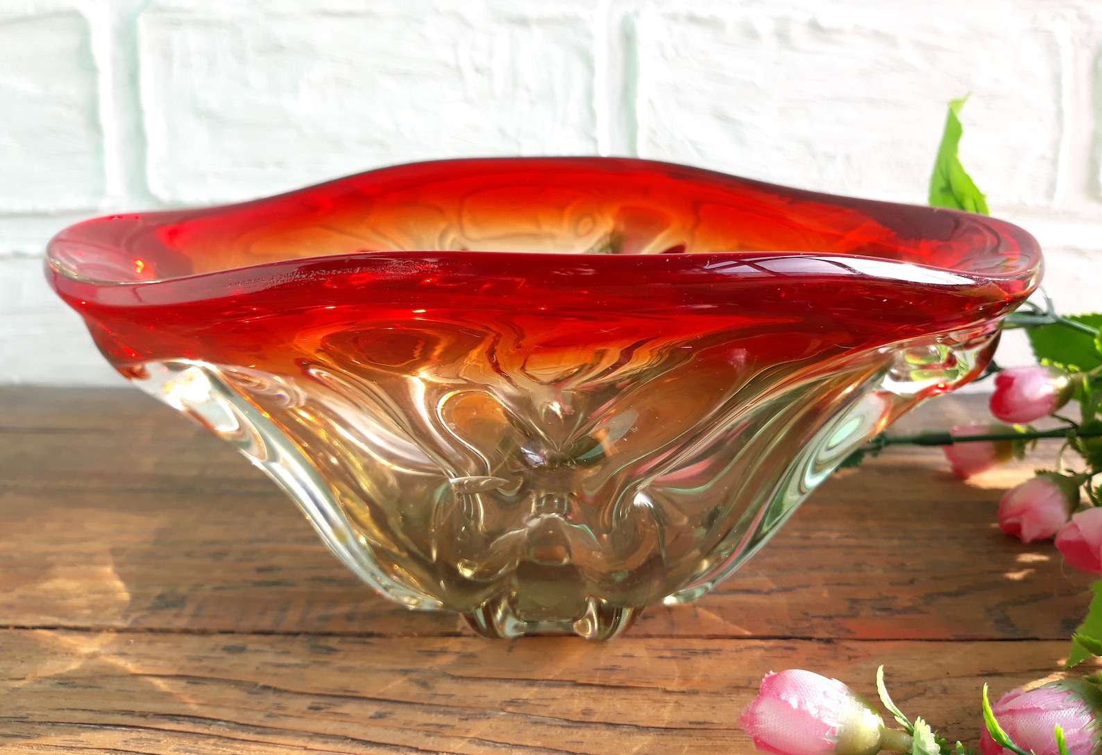 Vintage Red Glass Vase Red Glass Candy Bowl Vintage Glass - Etsy